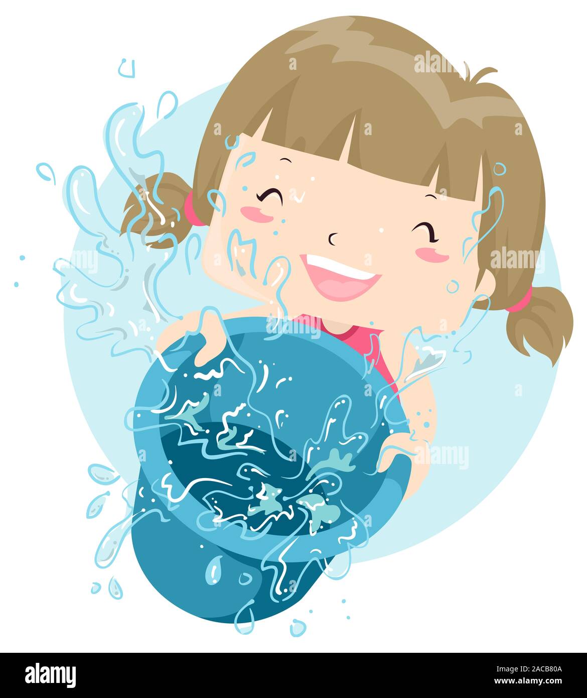 Illustration of a Kid Girl Playing and Throwing a Pail of Water and ...