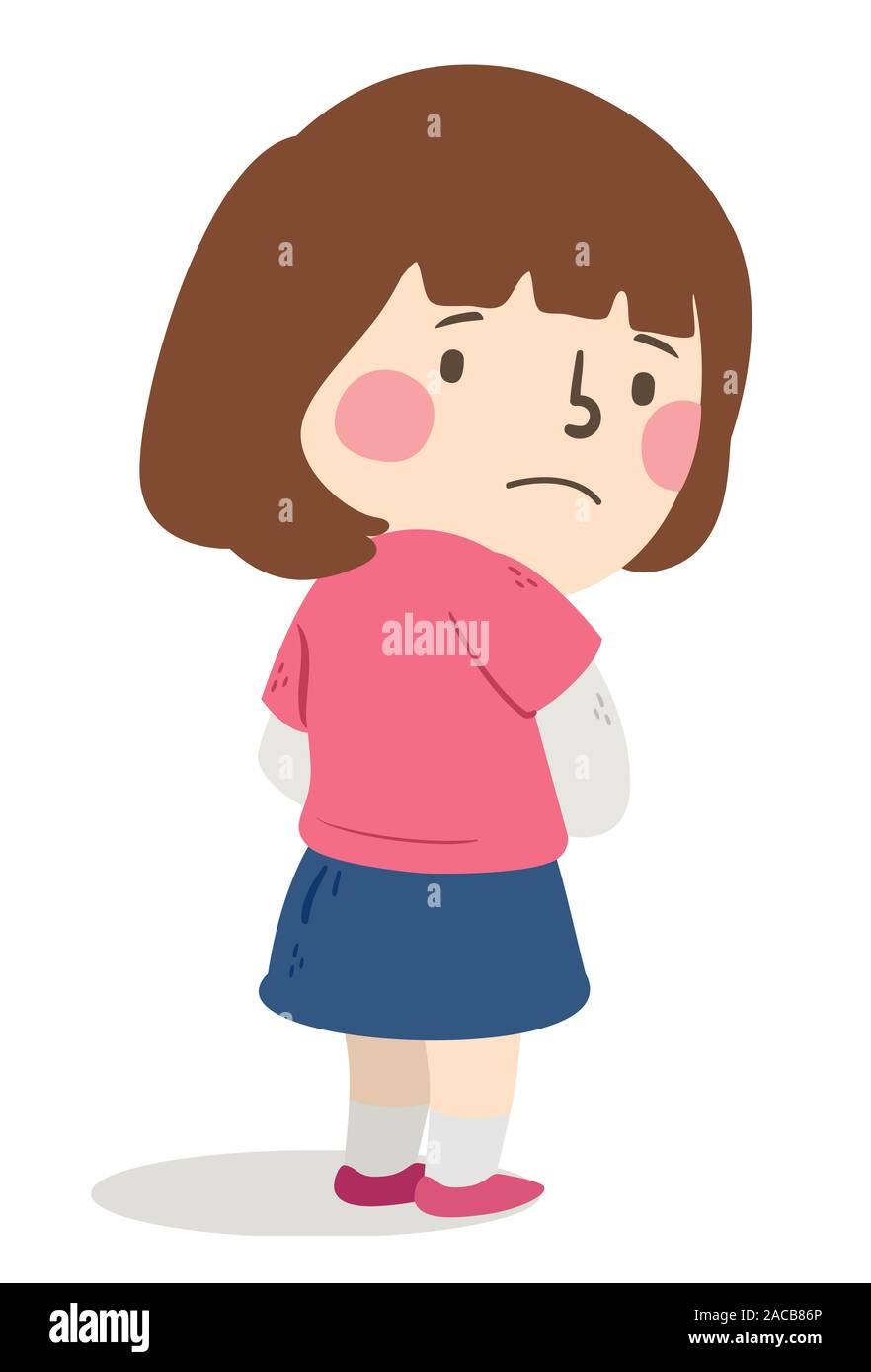Illustration of a Timid Kid Girl Showing Her Back and Looking Worried ...