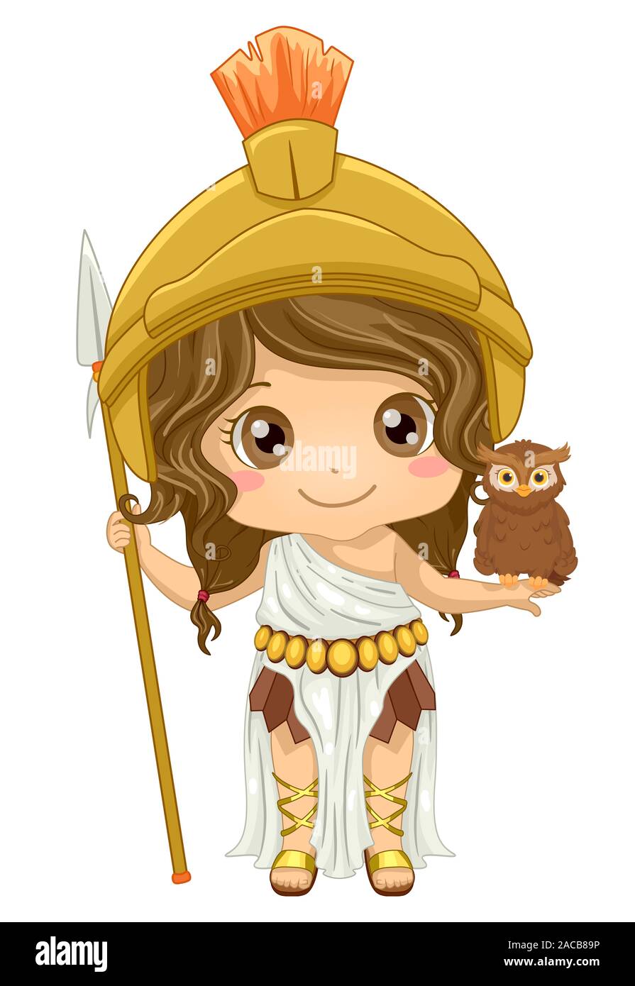 Illustration of a Kid Girl Wearing Athena Costume with Helmet, Spear ...