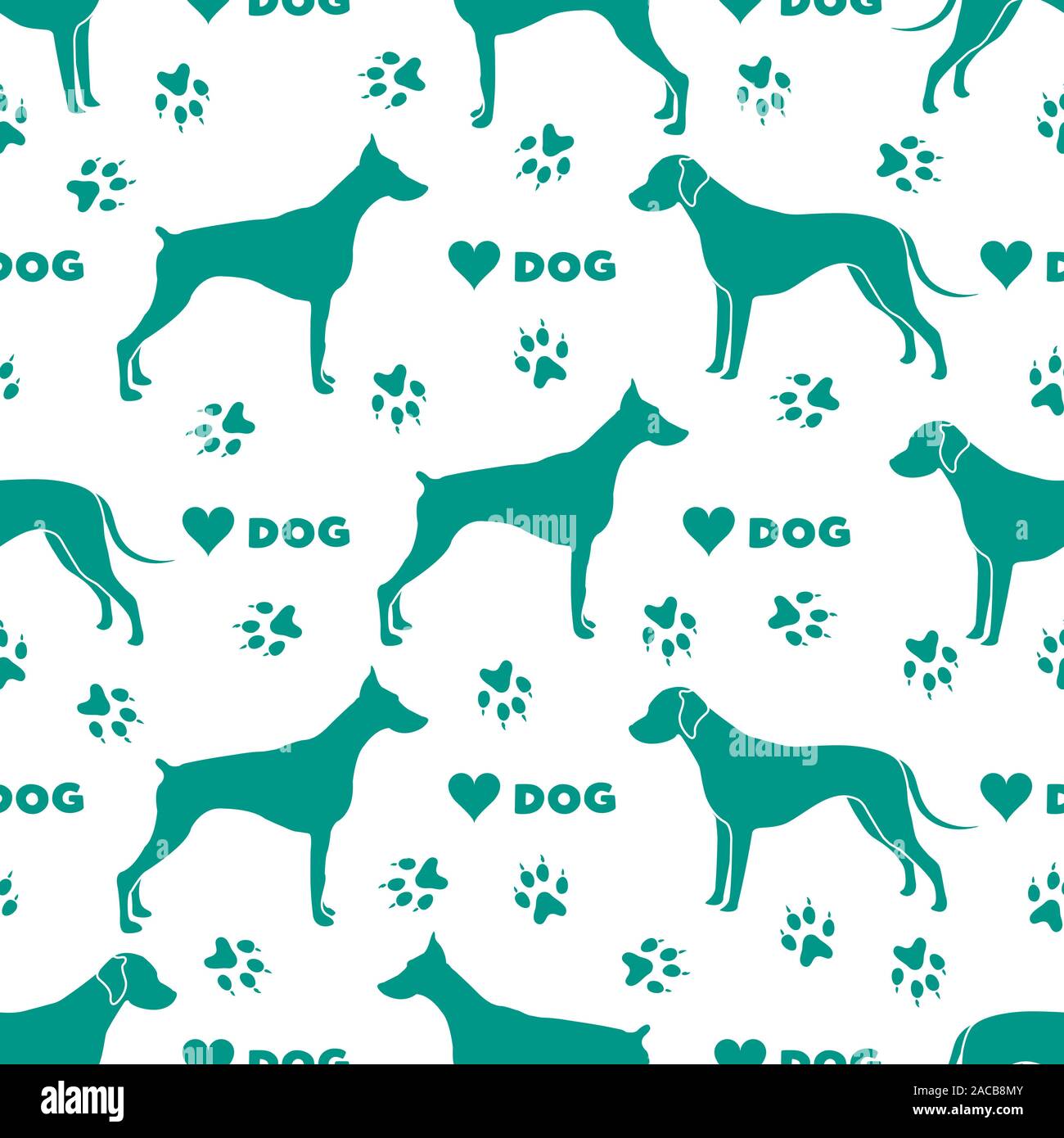 Vector seamless pattern with dogs of different breeds, dog tracks ...