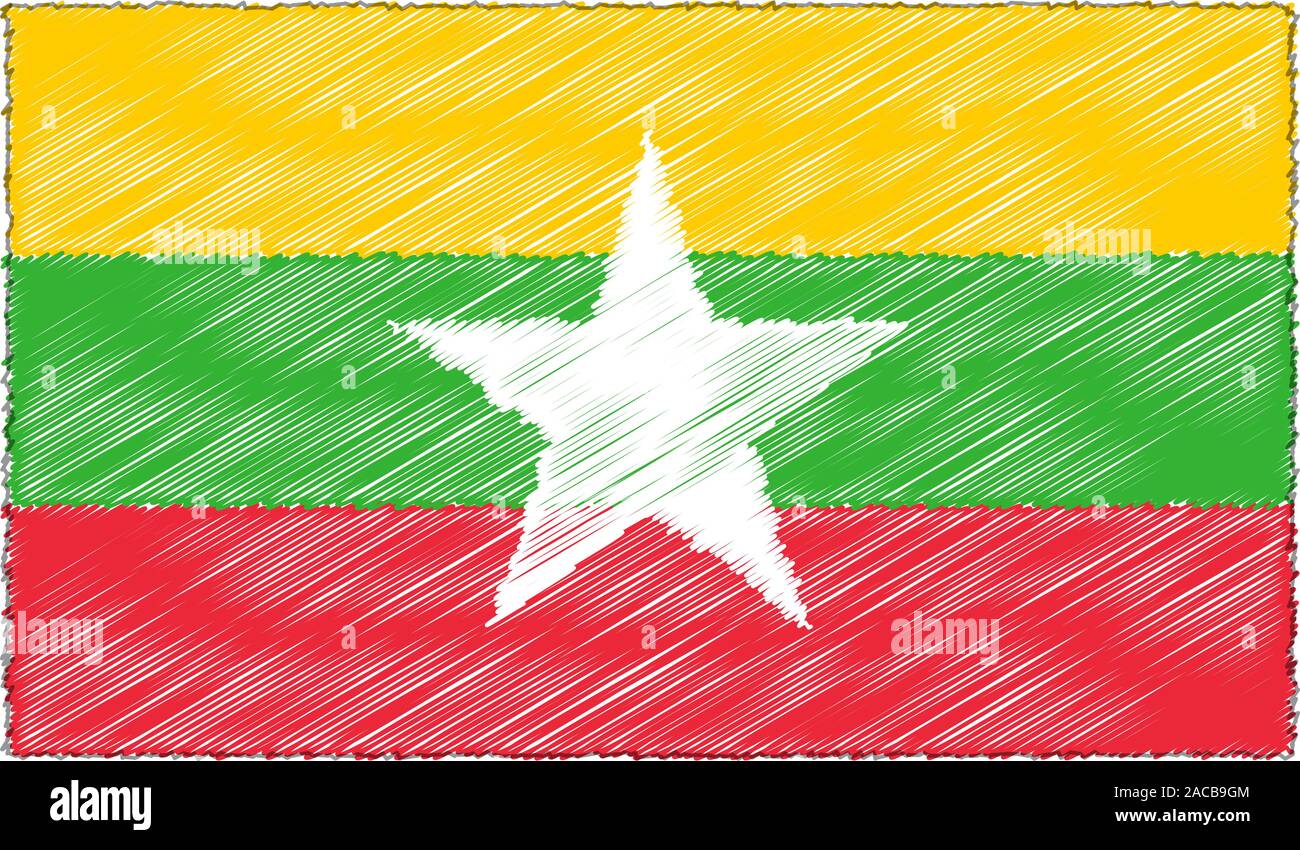 Vector Drawing of Sketch Style Burma - Myanmar Flag Stock Vector Image ...