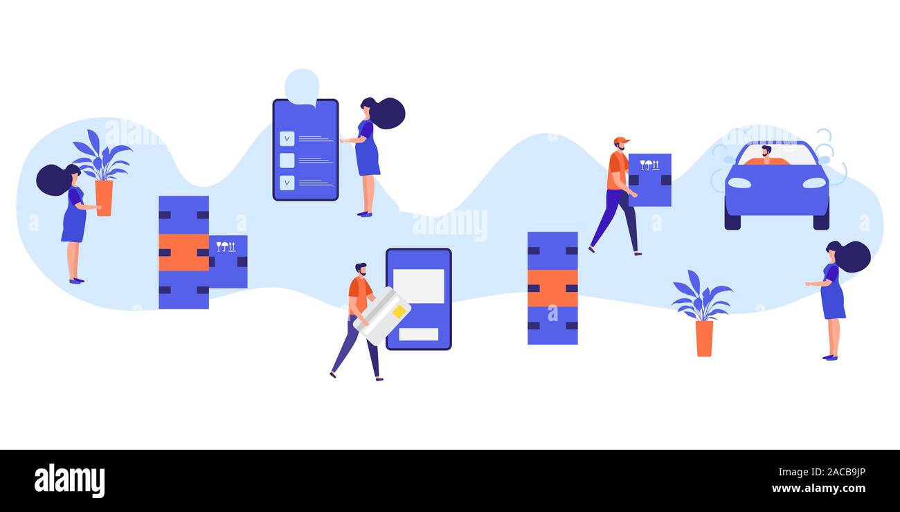 Vector illustration with people ordering freight services in the ...
