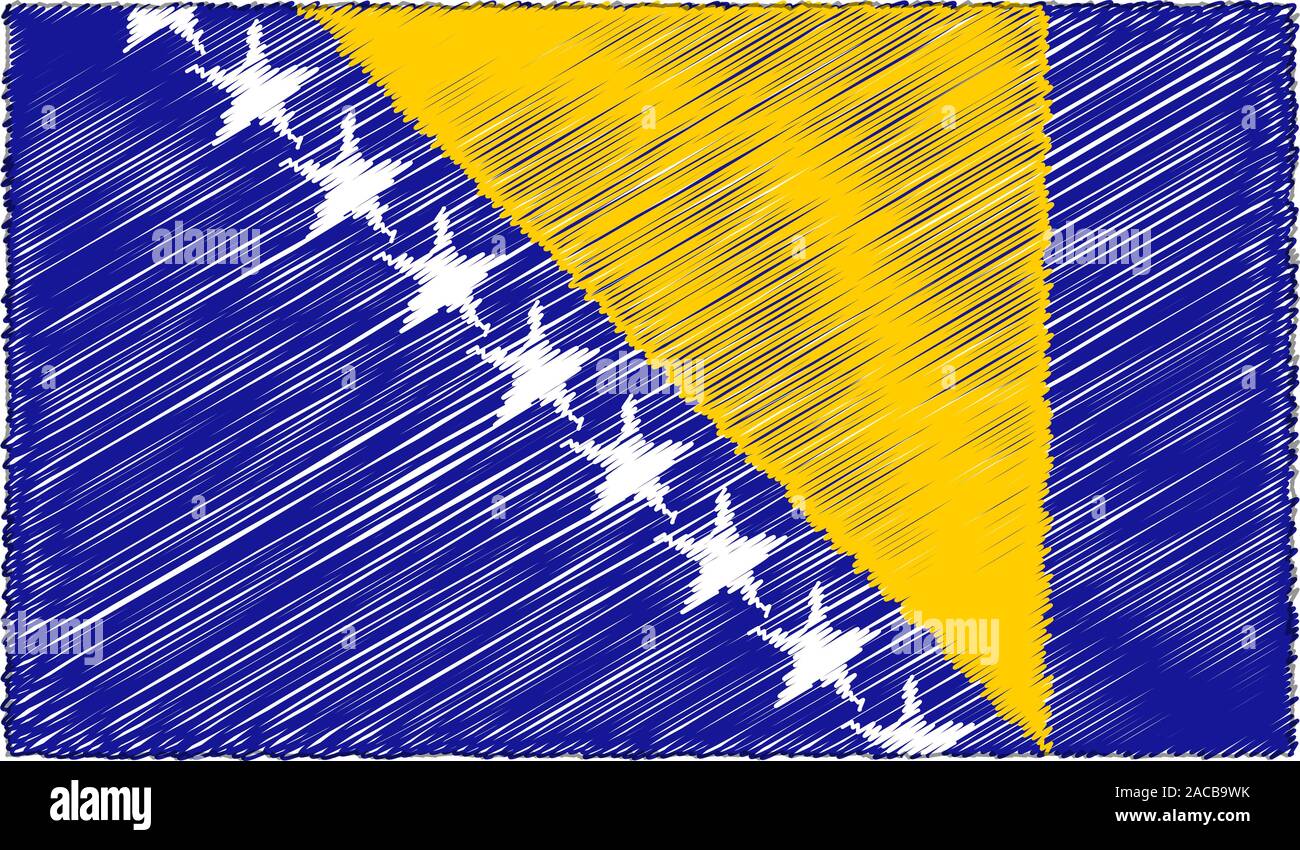 Vector Drawing of Sketch Style Bosnia and Herzegovina Flag Stock Vector ...