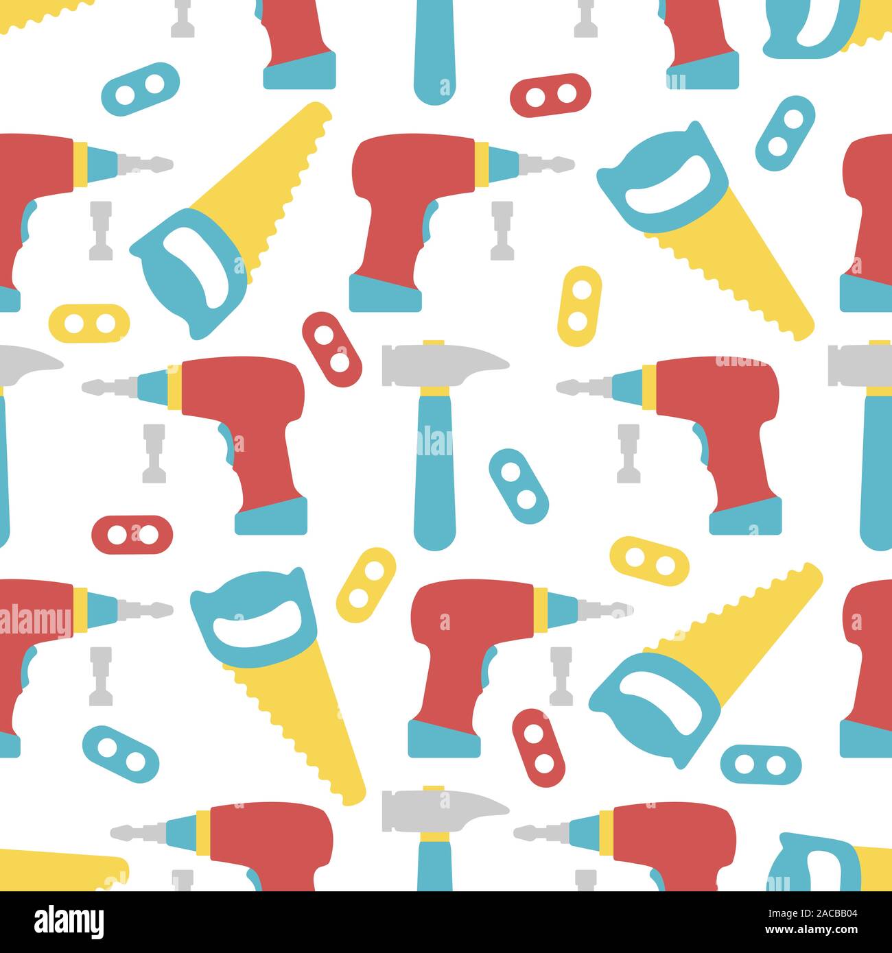Vector seamless pattern with kid toys. Toy tools Saw, hammer, cordless ...