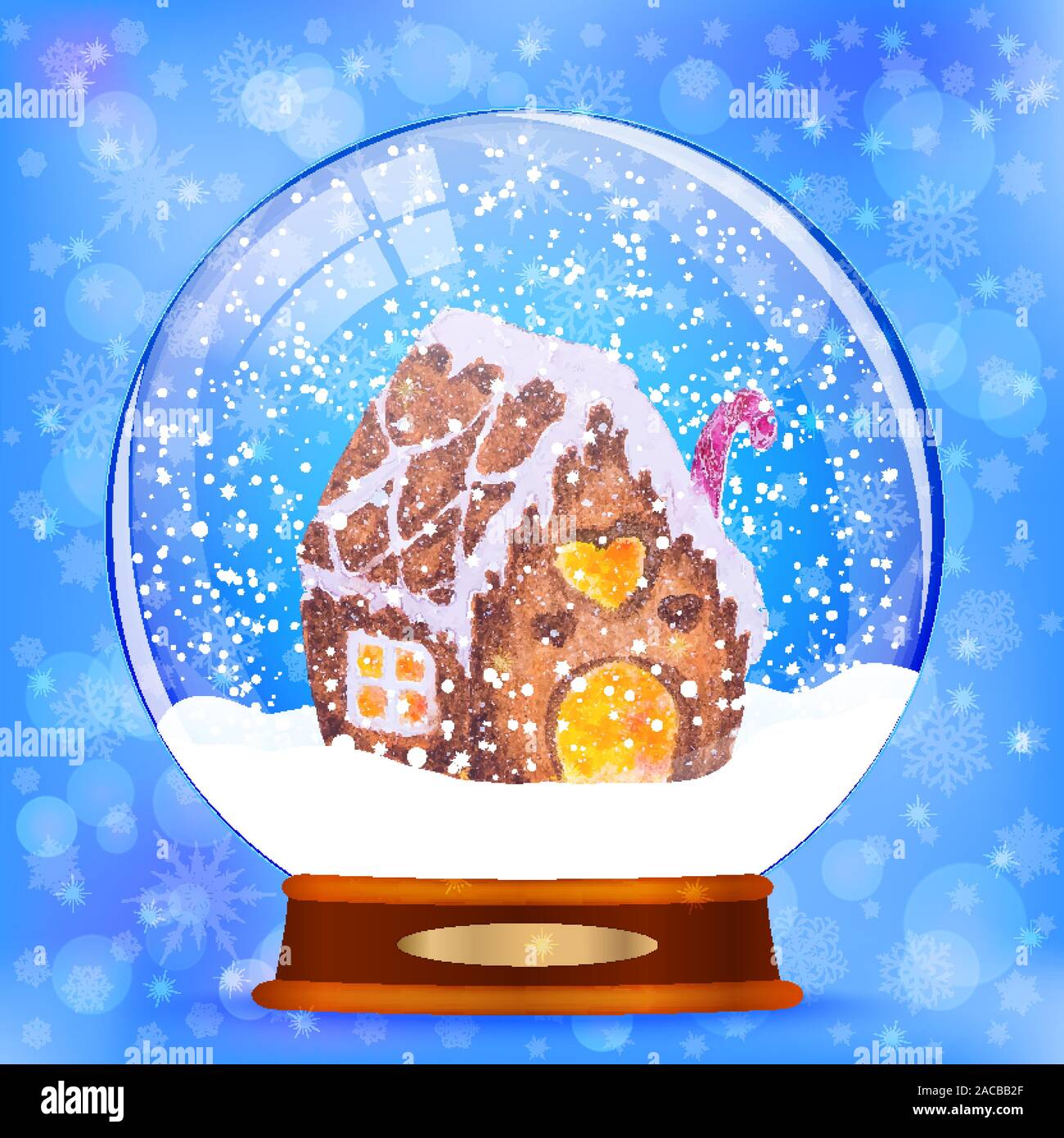 Snow globe with gingerbread house vector background Stock Vector Image ...