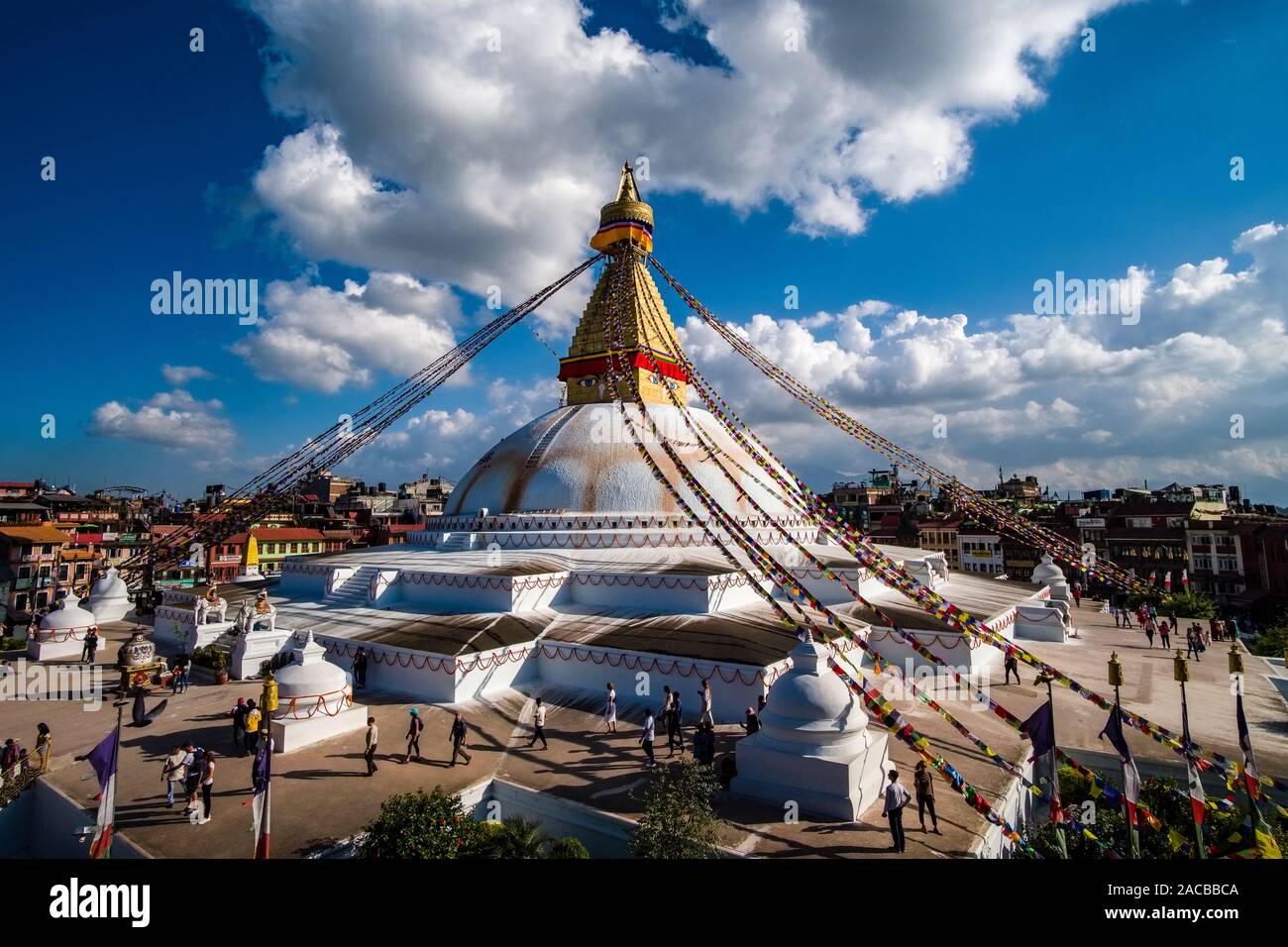 Panoramic view of the Boudha Stupa in the suburb Boudhanath, one of the ...