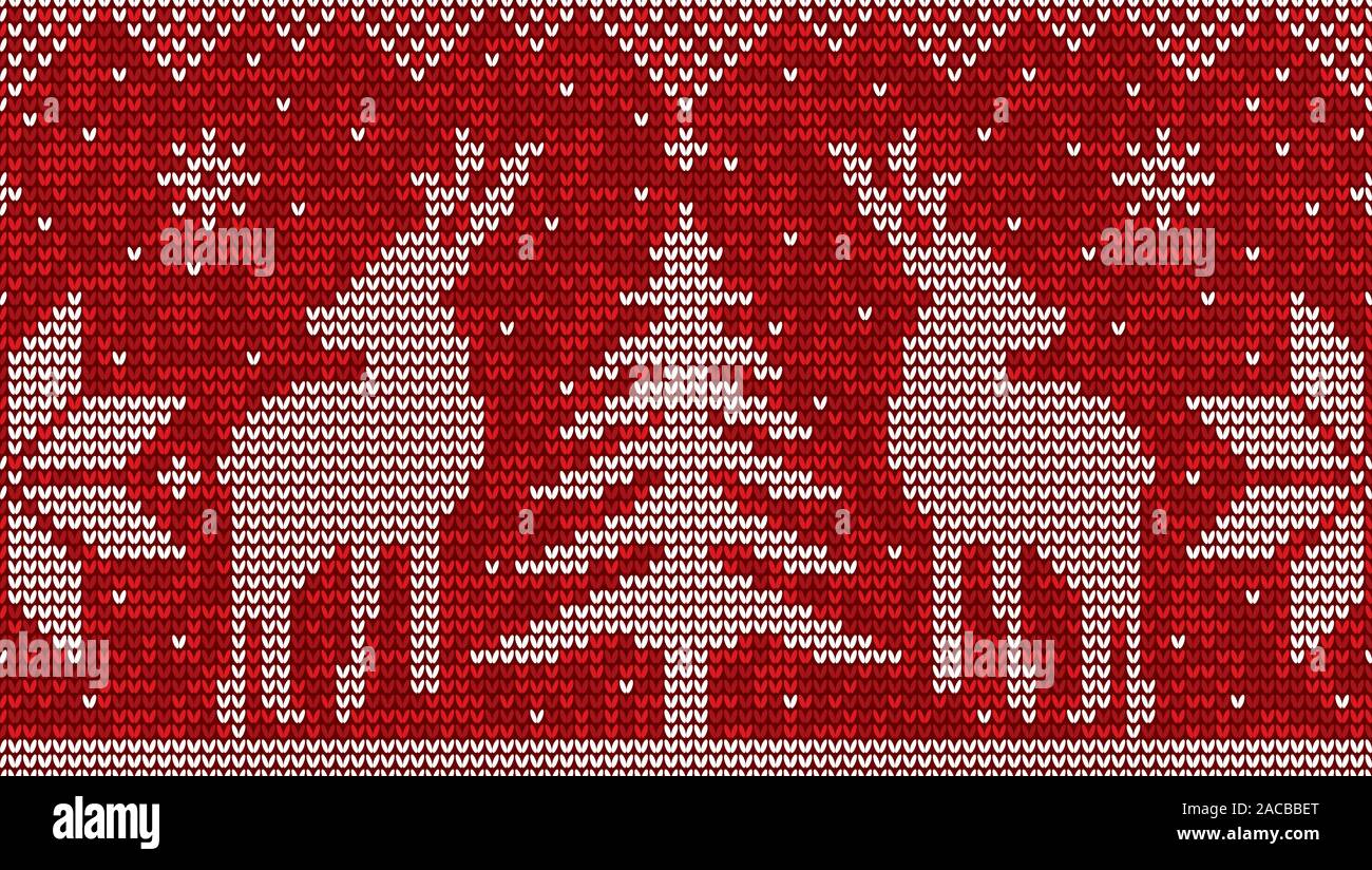 Red and white christmas seamless pattern background with deer, pine ...