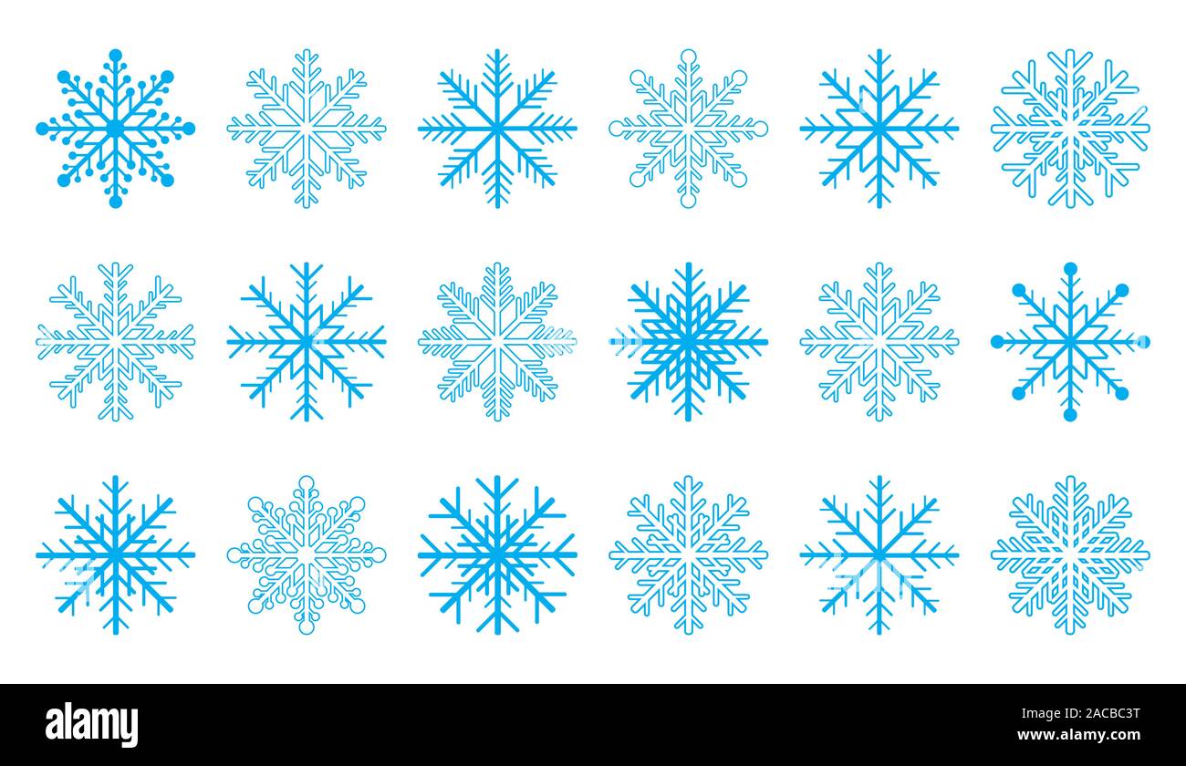 Set of blue snowflakes isolated on white background. Vector ...