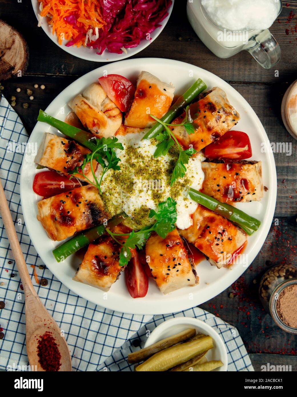 vegetable roll in pastry, asparagus and katyk Stock Photo - Alamy