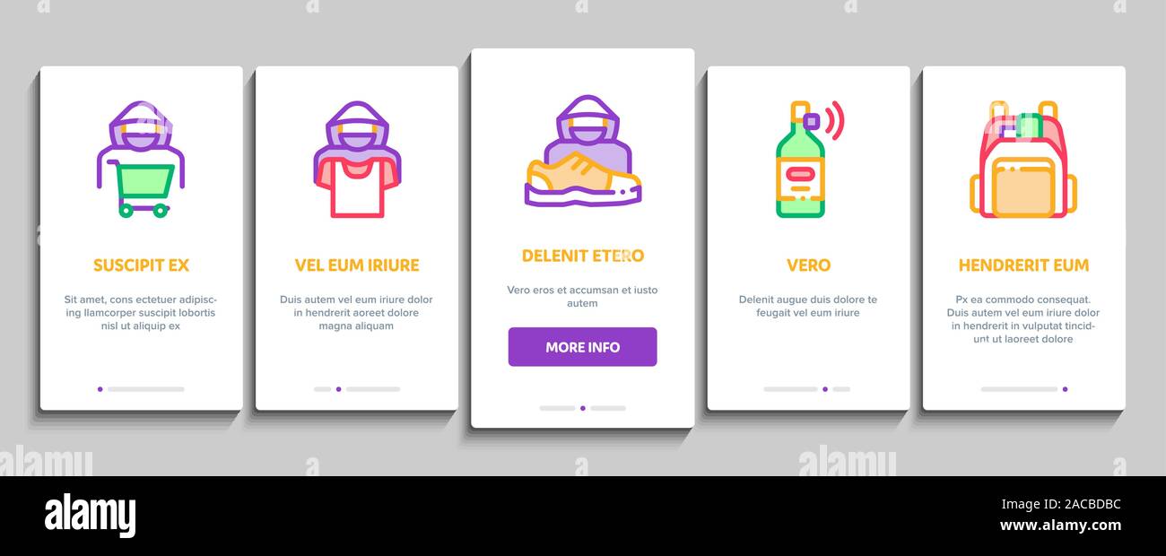 Shoplifting Onboarding Elements Icons Set Vector Stock Vector Image ...