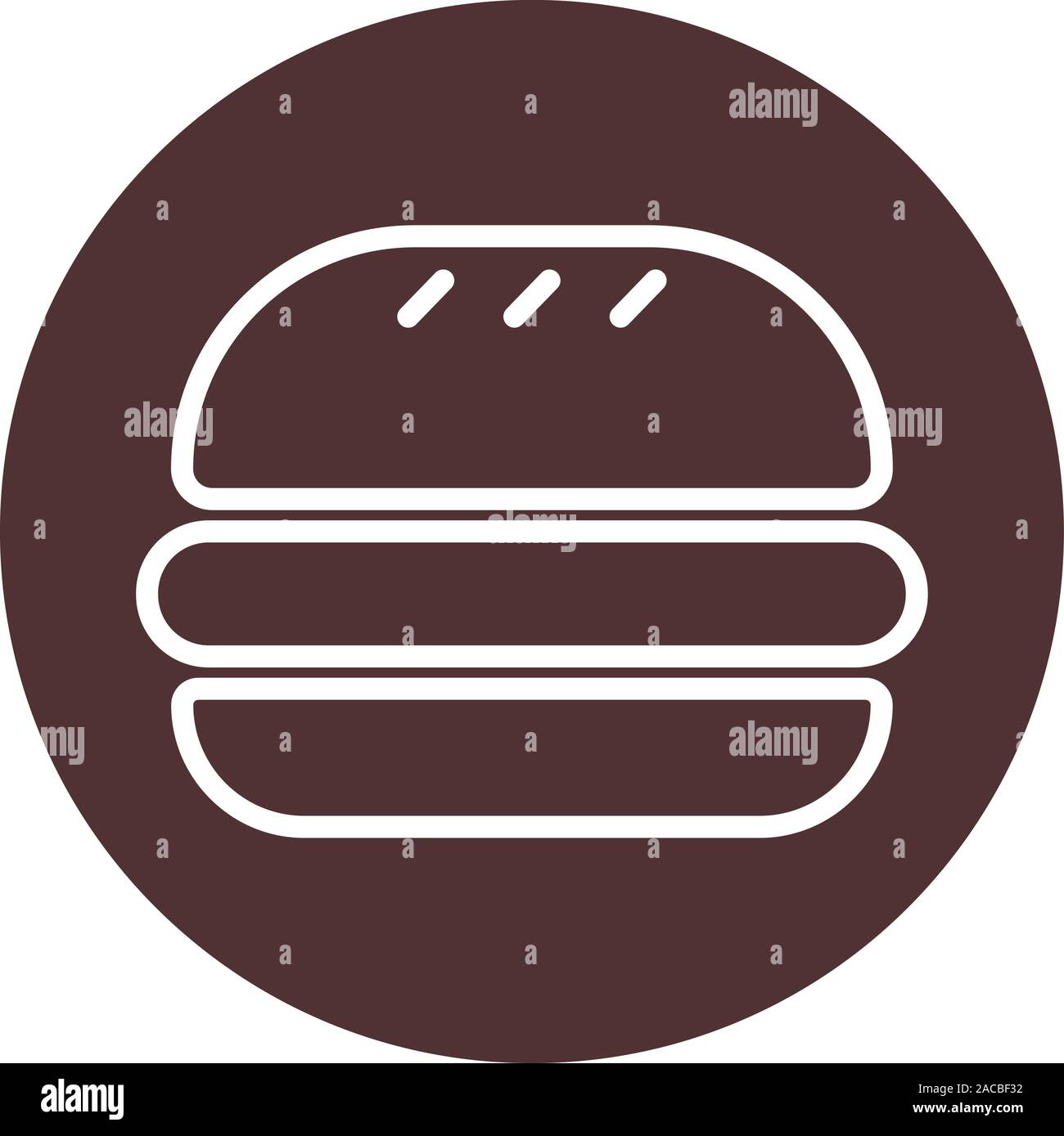 Burger icon in circle. Hamburger icon vector. Brown classic burger sign ...