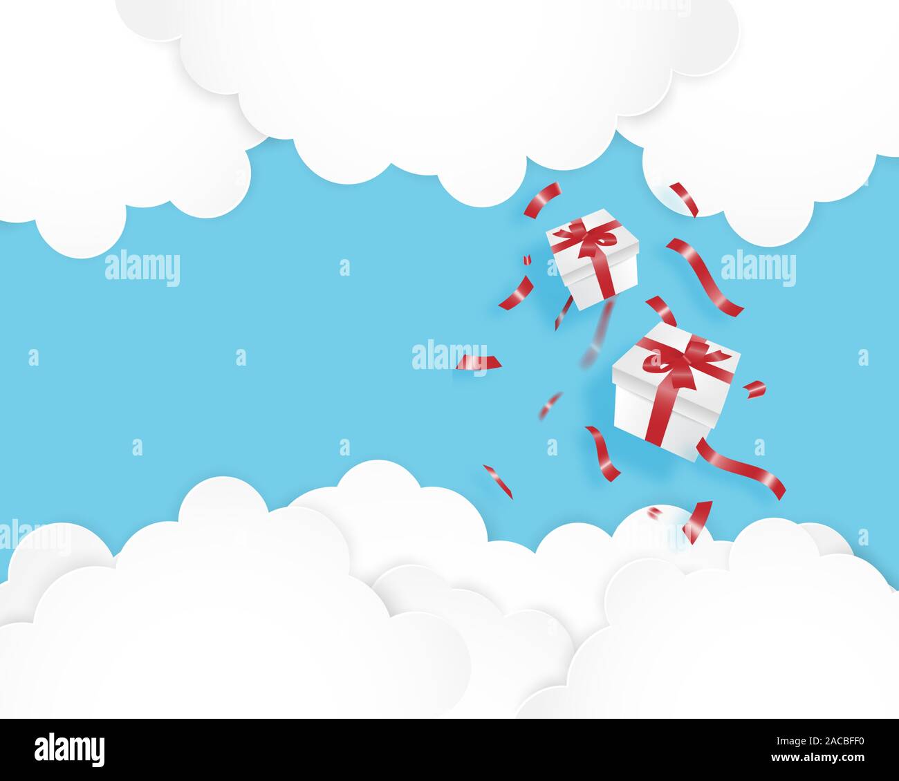 Happy birthday with falling gift box in the sky in paper cut style ...