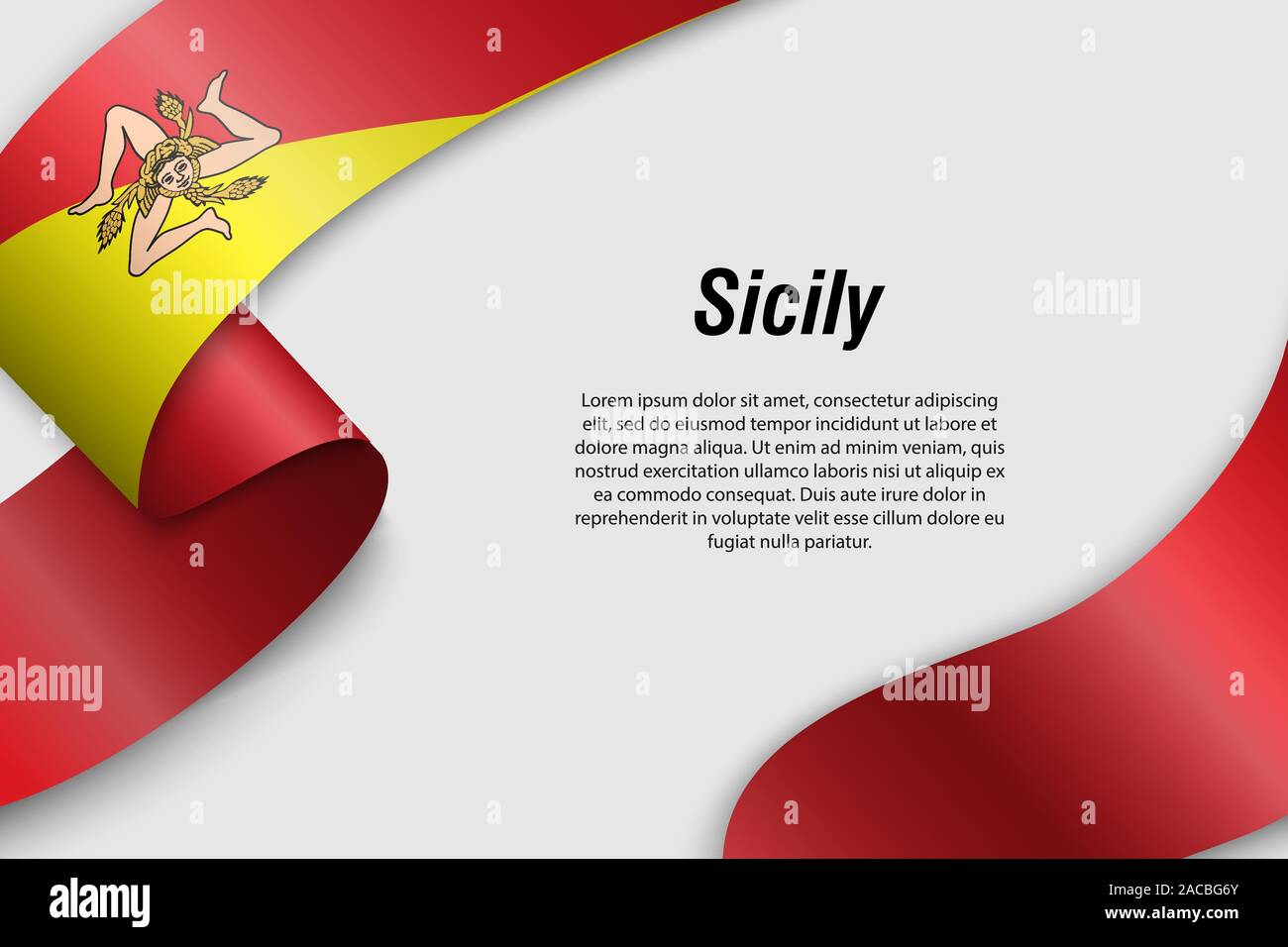 Waving ribbon or banner with flag of Sicily. Region of Italy. Template ...