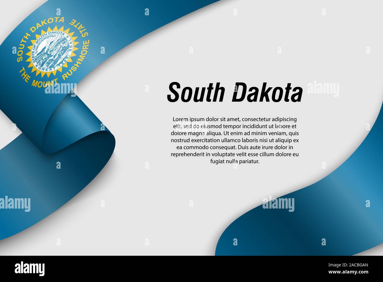 Waving ribbon or banner with flag of South Dakota. State of USA ...