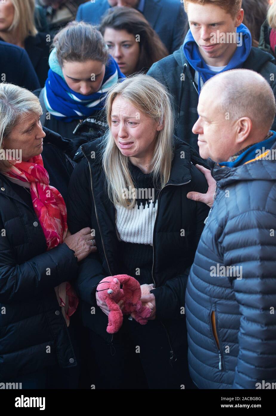 Leanne O'Brien, the girlfriend of Jack Merritt, is comforted by family ...