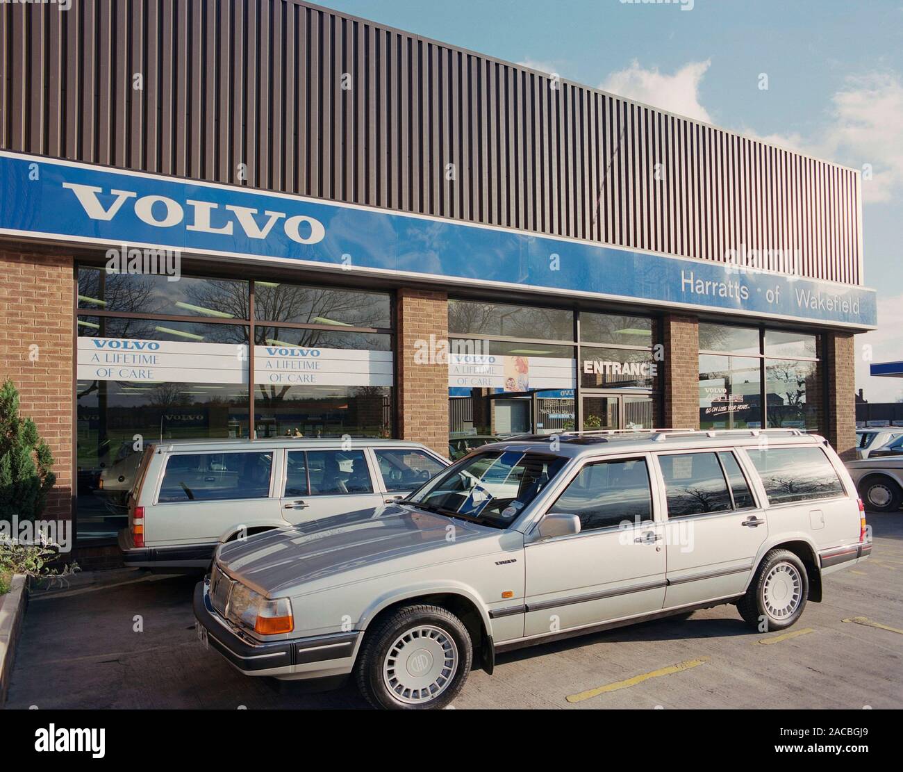 Volvo Car dealership, in Wakefield, in 1988, West Yorkshire, Northern ...