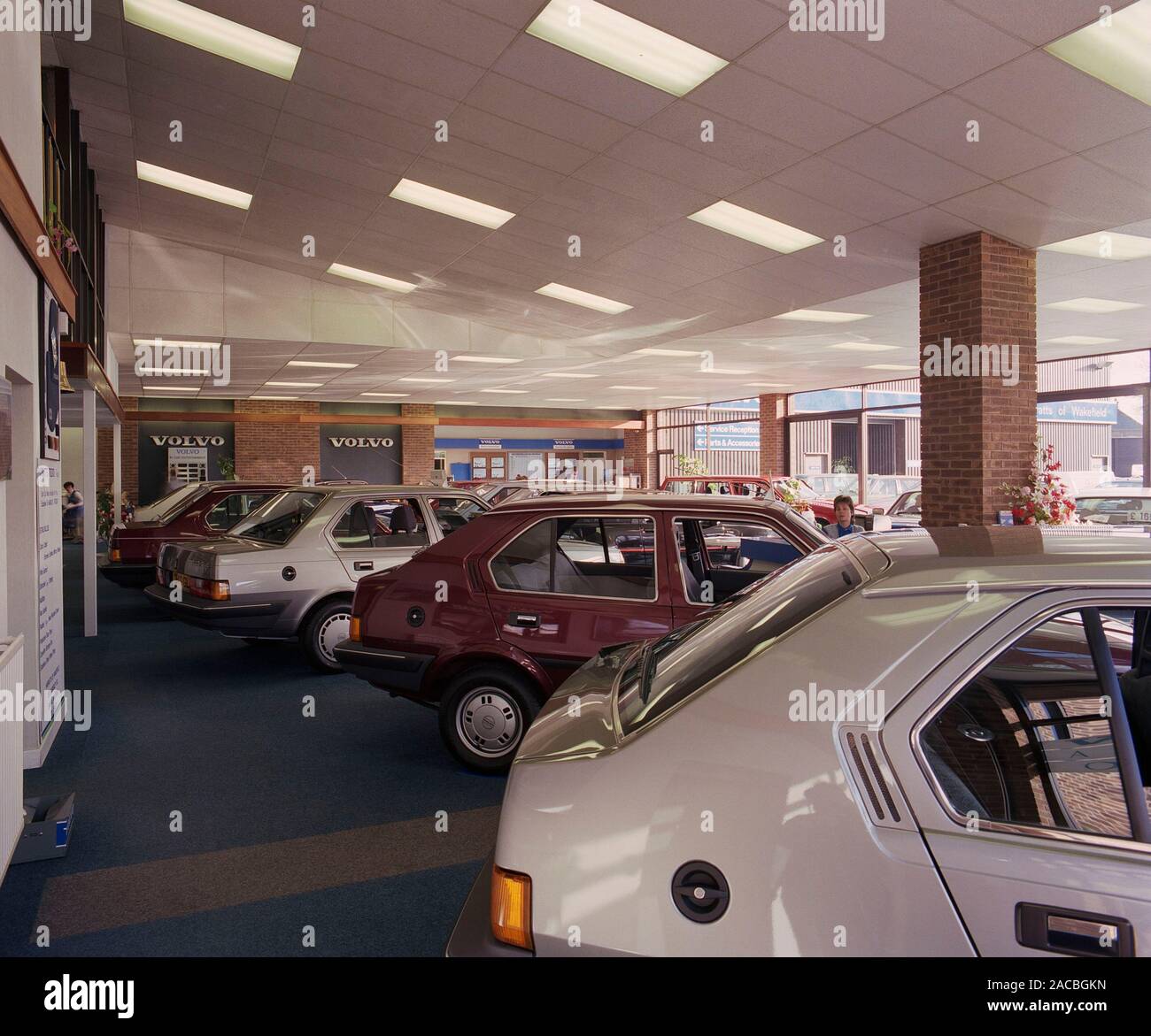 Volvo Car dealership, in Wakefield, in 1988, West Yorkshire, Northern ...