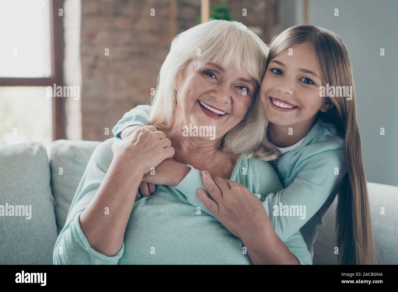 Close up photo of two best friends people cute aged grandma small ...