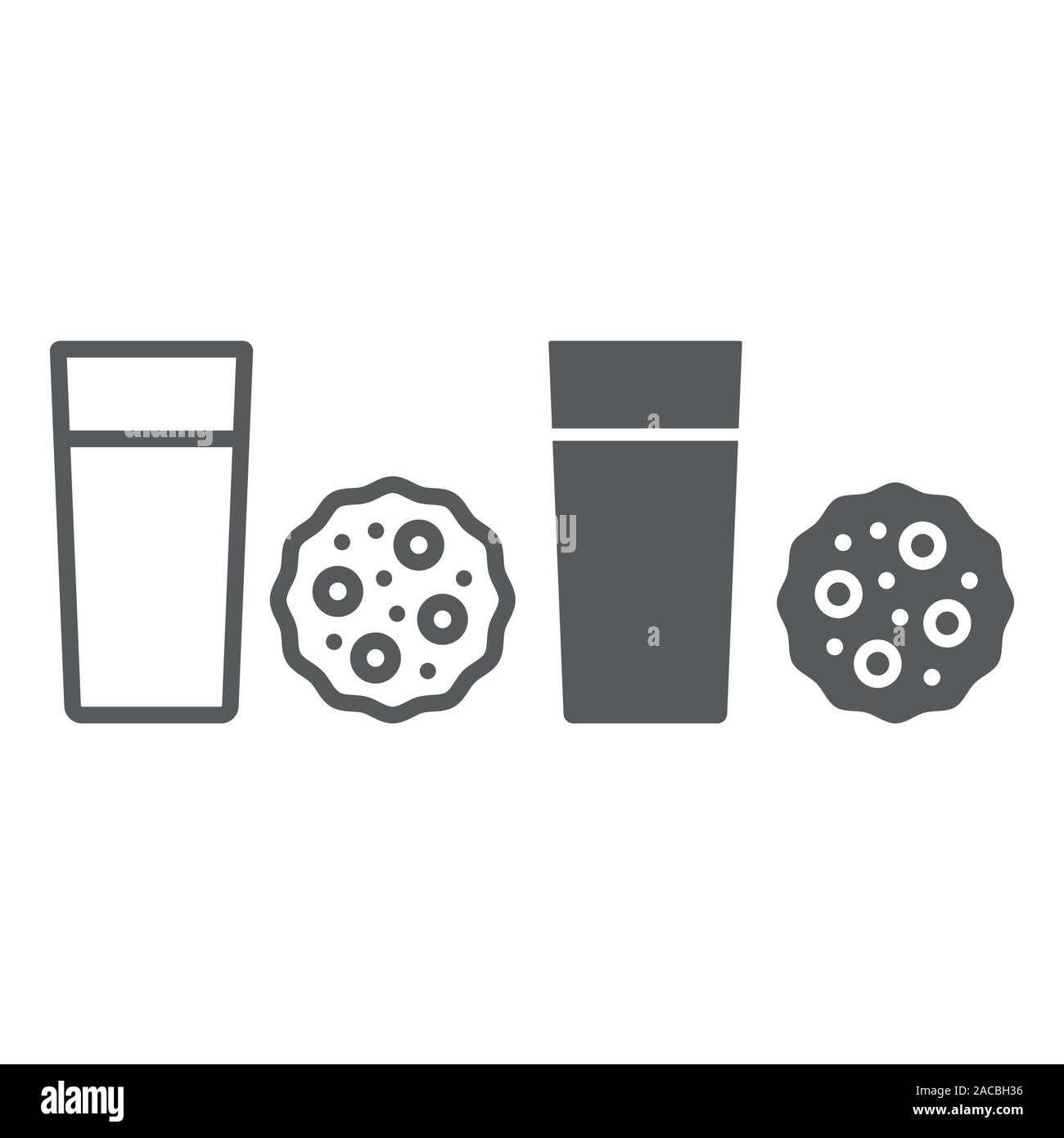 Milk and cookie line and glyph icon, dessert and sweet, food sign ...