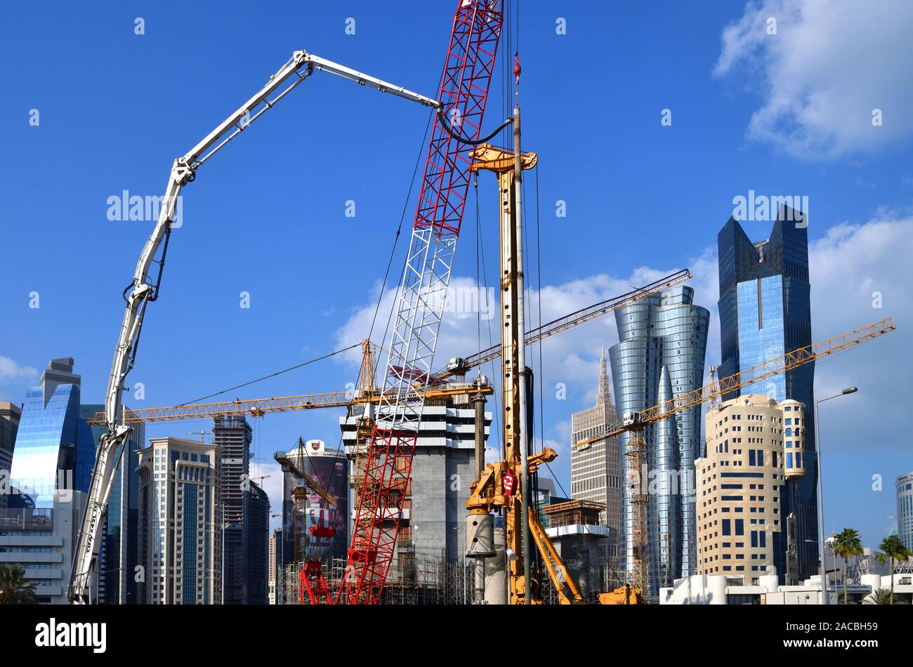 Doha, Qatar - Nov 29. 2019. construction site in front of skyscrapers ...
