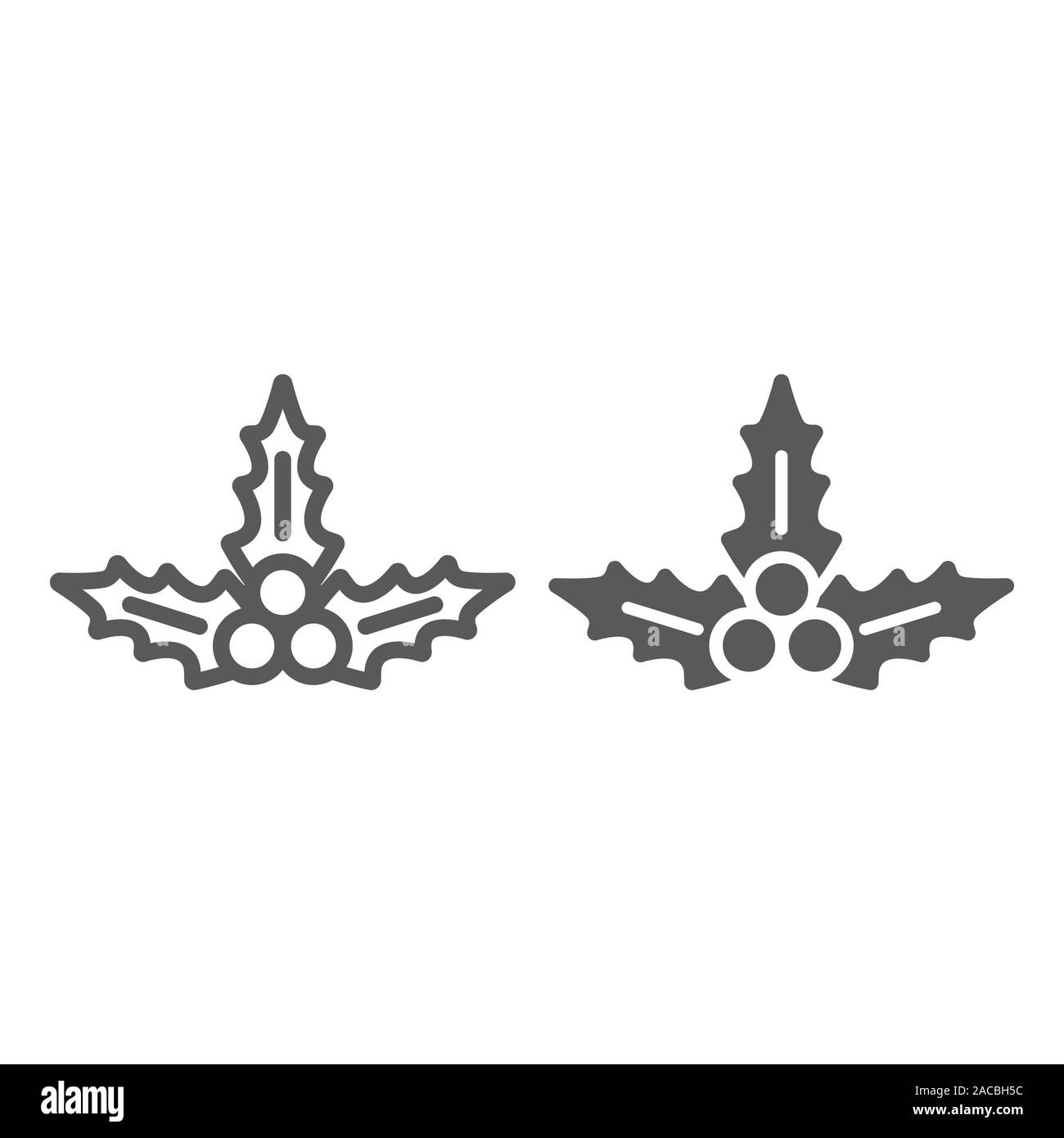 Christmas holly berry line and glyph icon, xmas and winter, plant sign ...