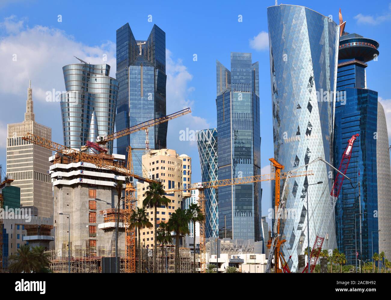 Doha, Qatar - Nov 29. 2019. construction site in front of skyscrapers ...