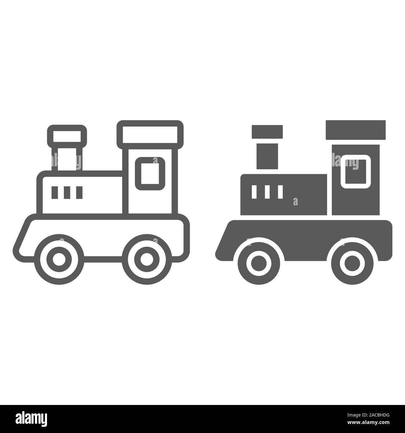 Train toy line and glyph icon, child and railroad, locomotive sign ...