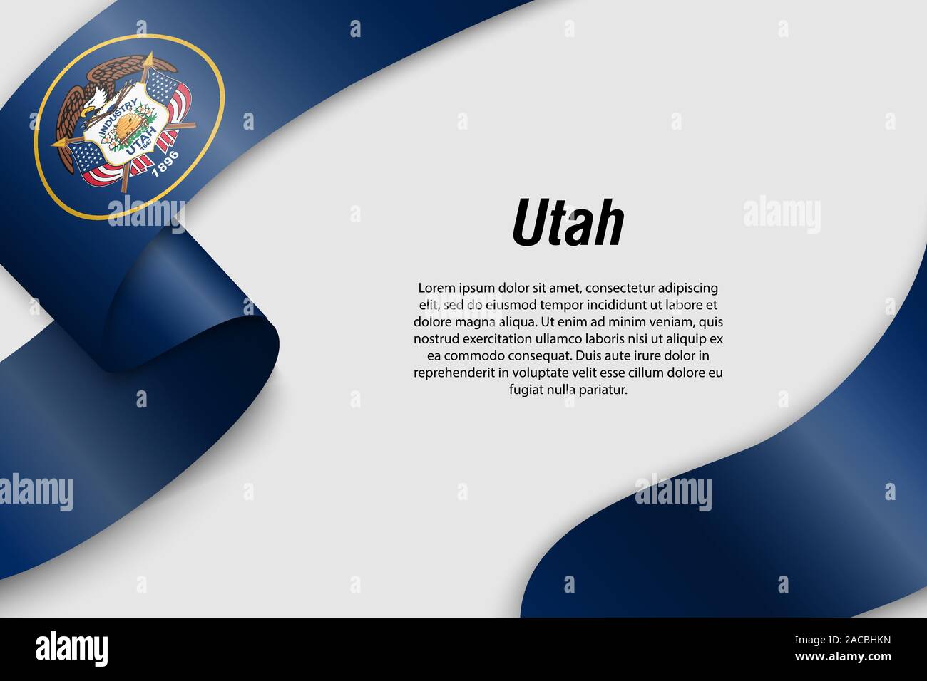 Waving ribbon or banner with flag of Utah. State of USA. Template for ...