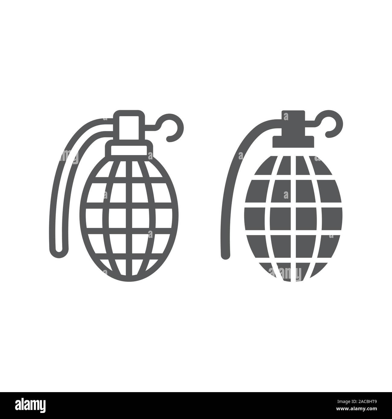 Grenade line and glyph icon, army and military, hand bomb sign, vector ...