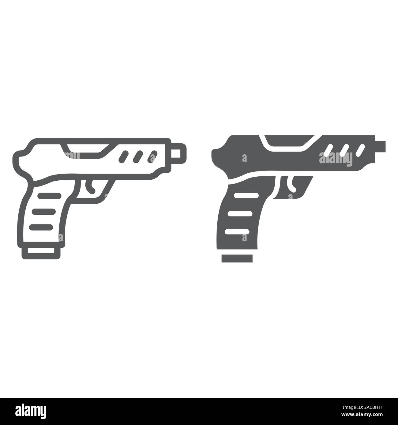 Pistol line and glyph icon, army and military, gun sign, vector ...