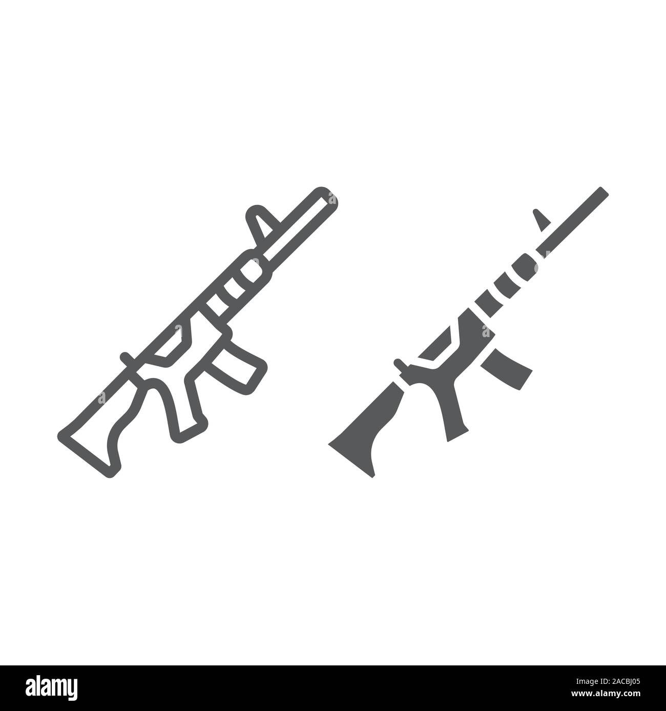 M4A1 line and glyph icon, rifle and military, automatic machine sign ...