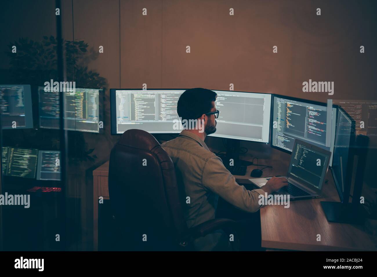 Photo of it-specialist working on global project using laptop testing ...