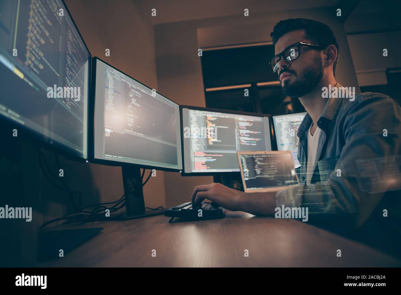 Profile side view of nice attractive serious skilled qualified smart ...