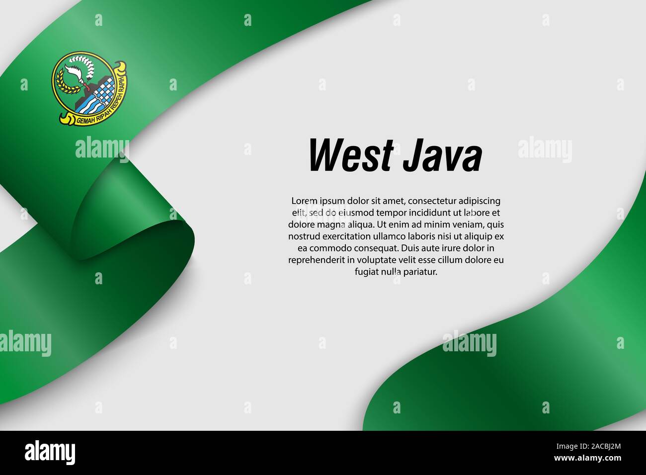Waving ribbon or banner with flag of West Java. Province of Indonesia ...