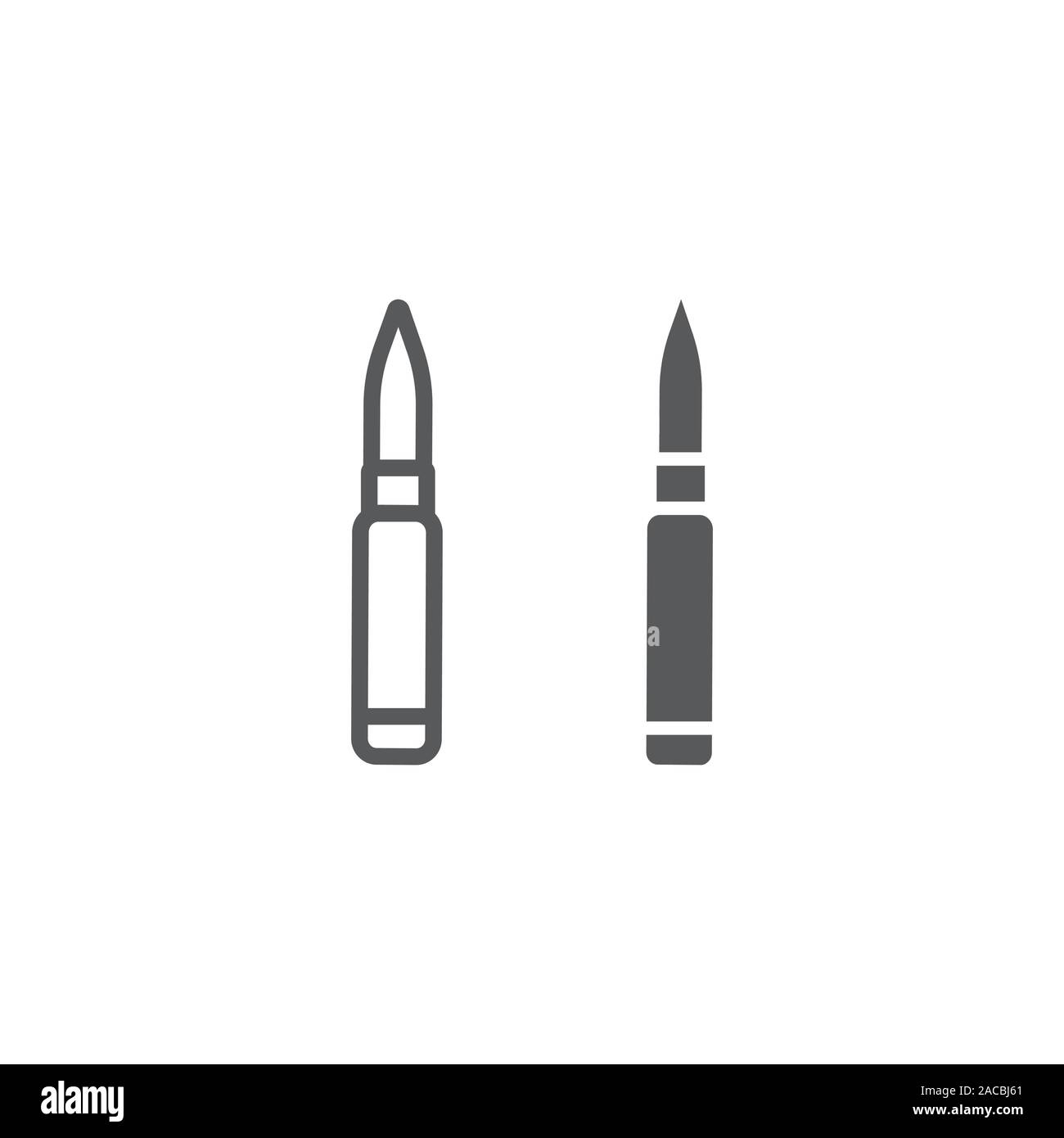Rocket launcher line and glyph icon, army and military, rifle cartridge ...
