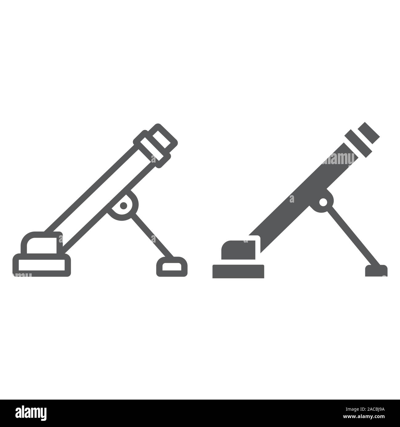 Military mortar line and glyph icon, army and force, weapon sign ...