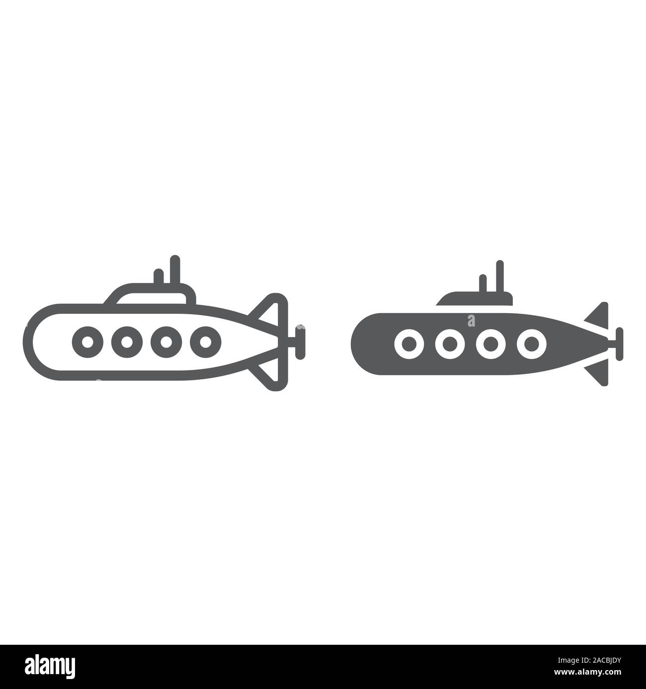 Military submarine line and glyph icon, marine and military, army sub ...