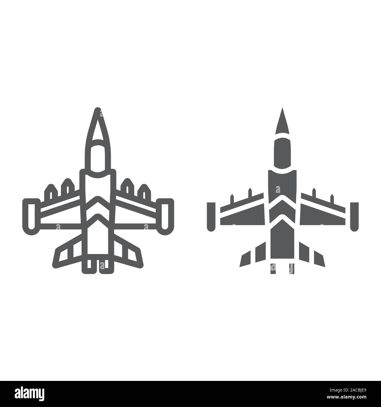 Jet fighter line and glyph icon, army and force, military airplane sign ...