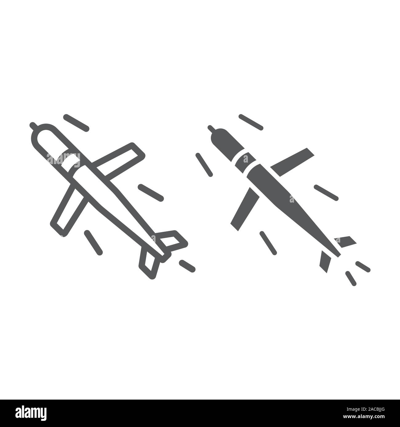 Cruise missile line and glyph icon, army and force, military bomb sign ...