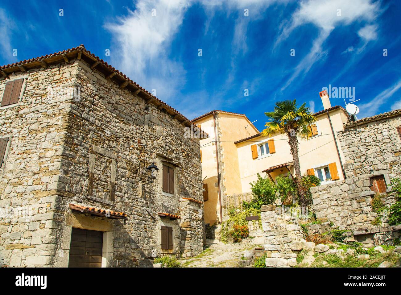 Old town of Hum, beautiful traditional architecture in Istria, Croatia ...