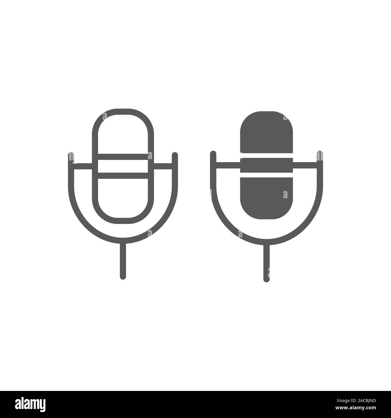 Computer microphone line and glyph icon, sound and device, audio mic ...