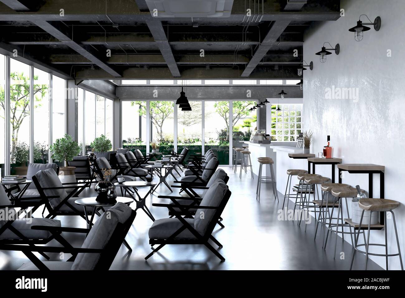 3d render cafe restaurant Stock Photo - Alamy