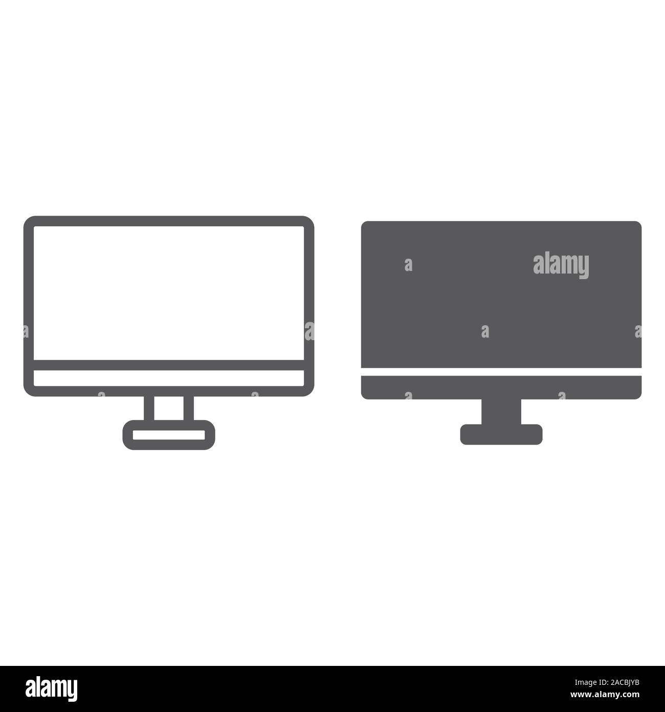 Monitor line and glyph icon, desktop and device, computer display sign, vector graphics, a ...