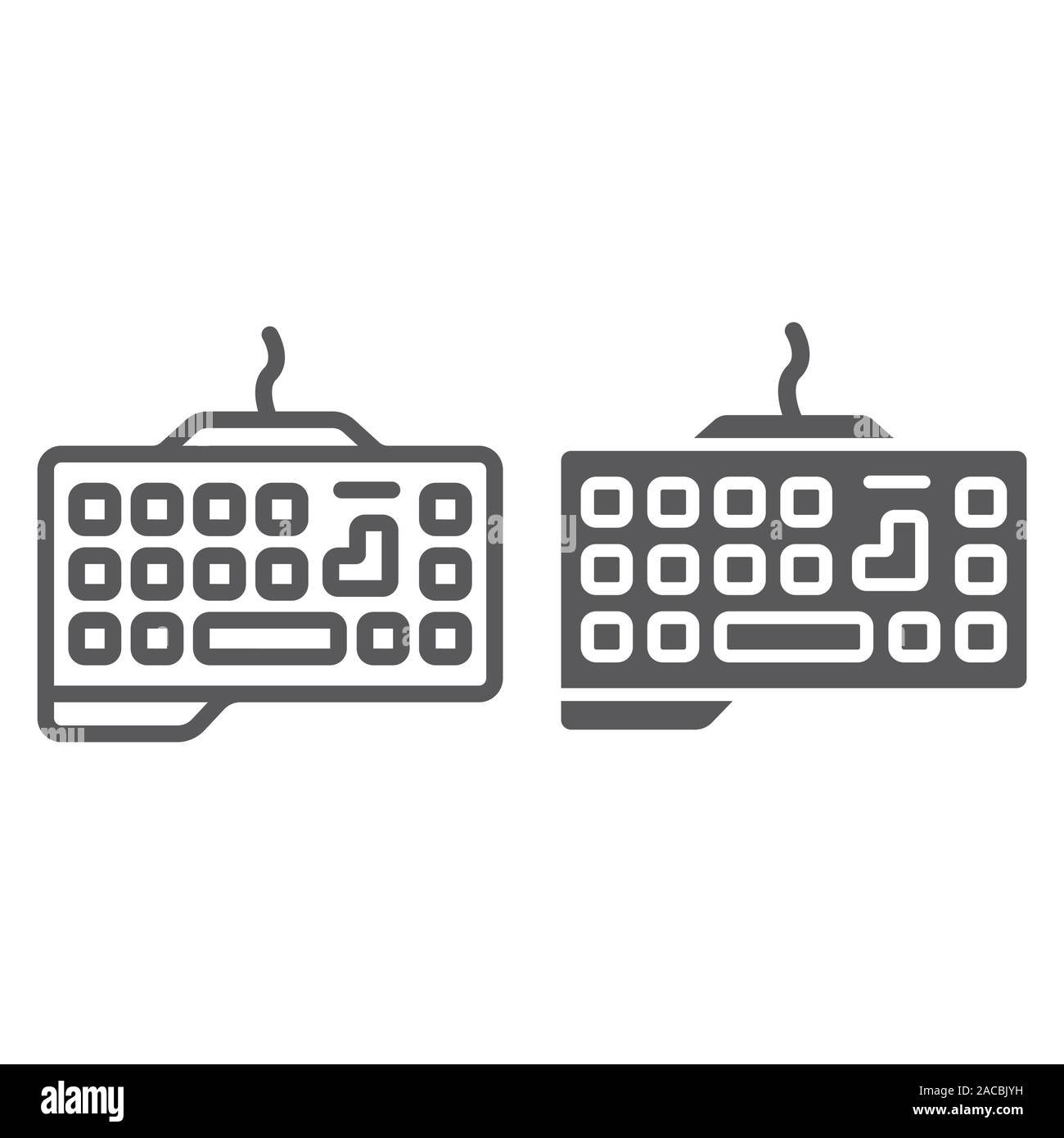 Gaming keyboard line and glyph icon, technology and device, keypad sign, vector graphics, a ...