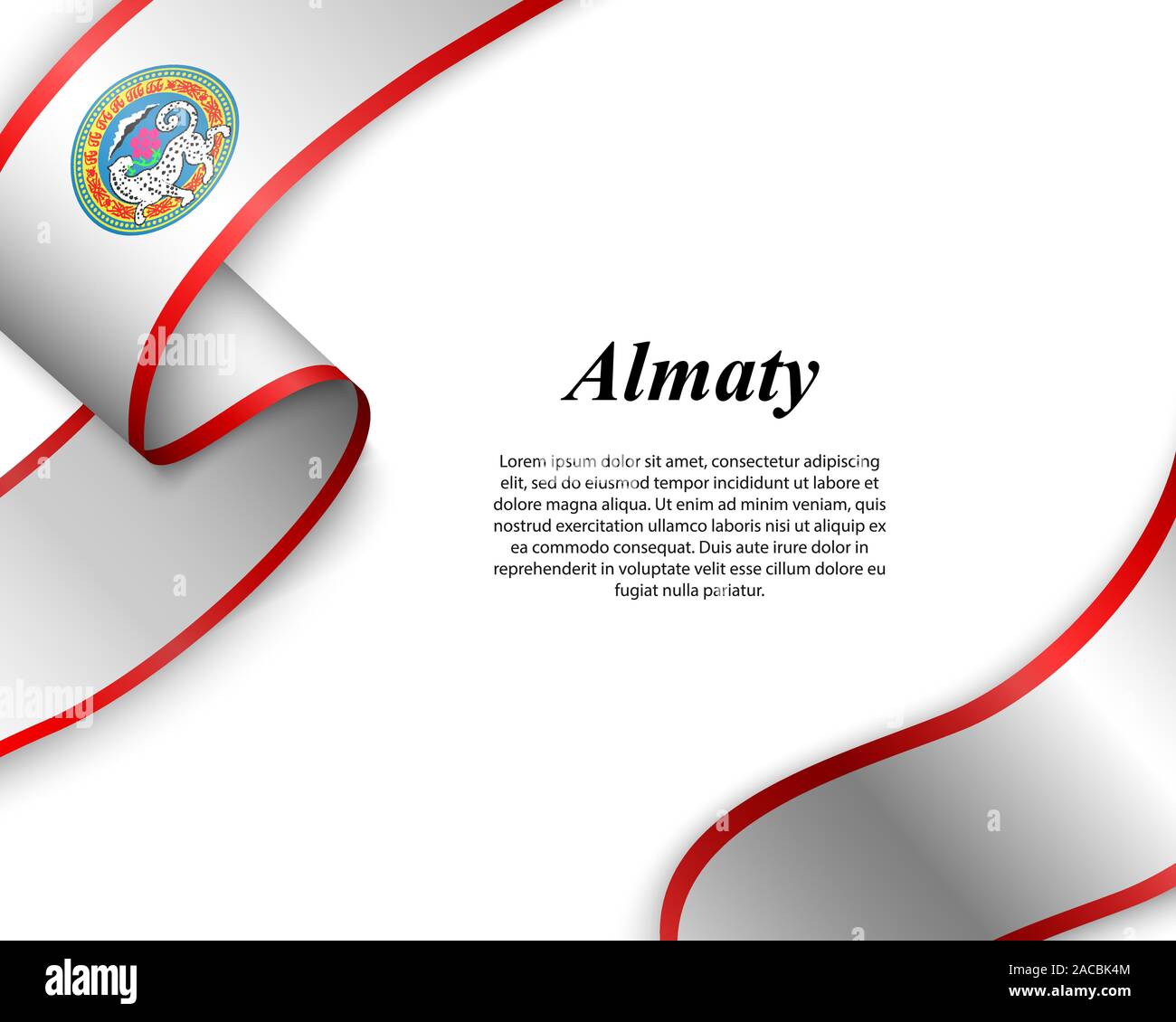 Waving ribbon with flag of Almaty City. Template for poster design ...