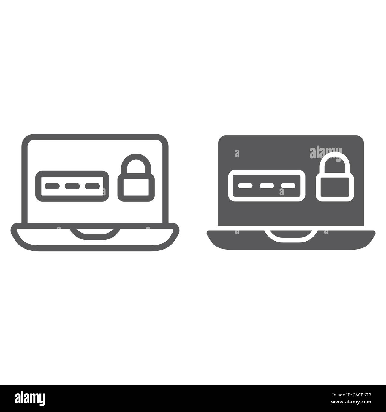 Password on laptop line and glyph icon, device and safety, notebook ...