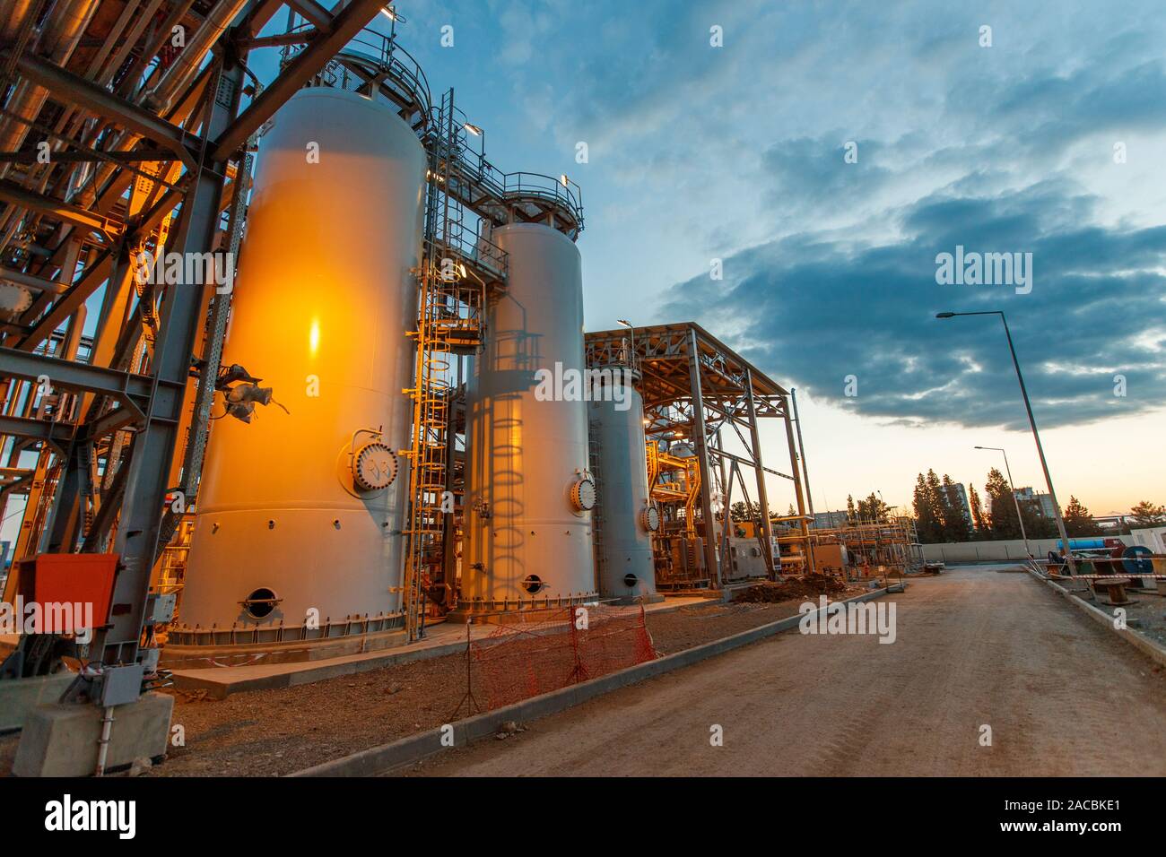 oil and gas processing column and towers near the road Stock Photo - Alamy