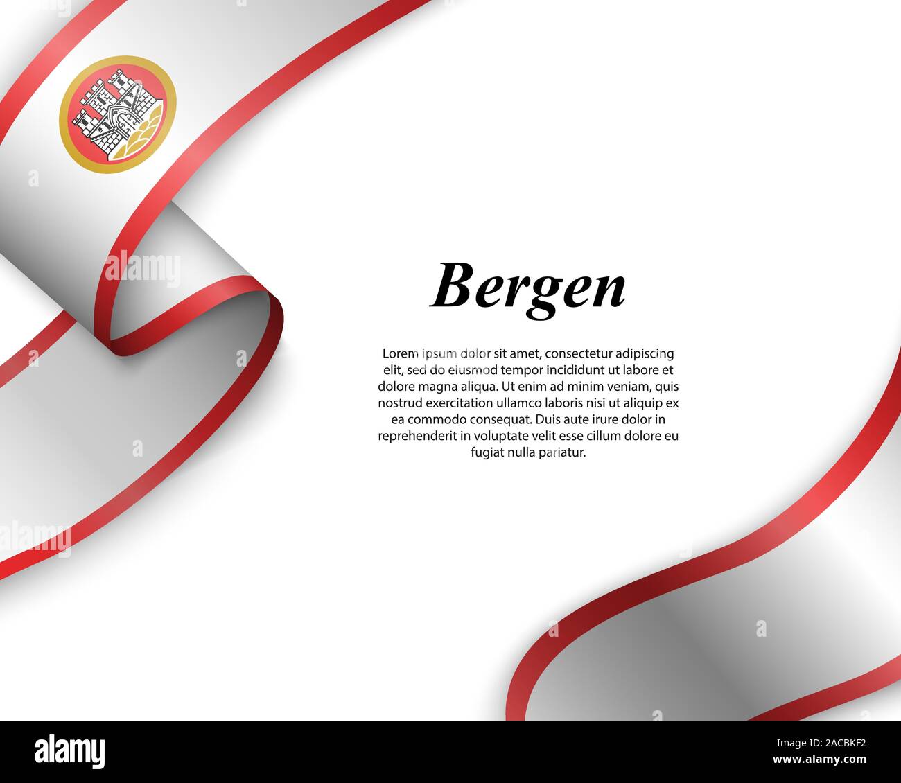Waving ribbon with flag of Bergen City. Template for poster design ...