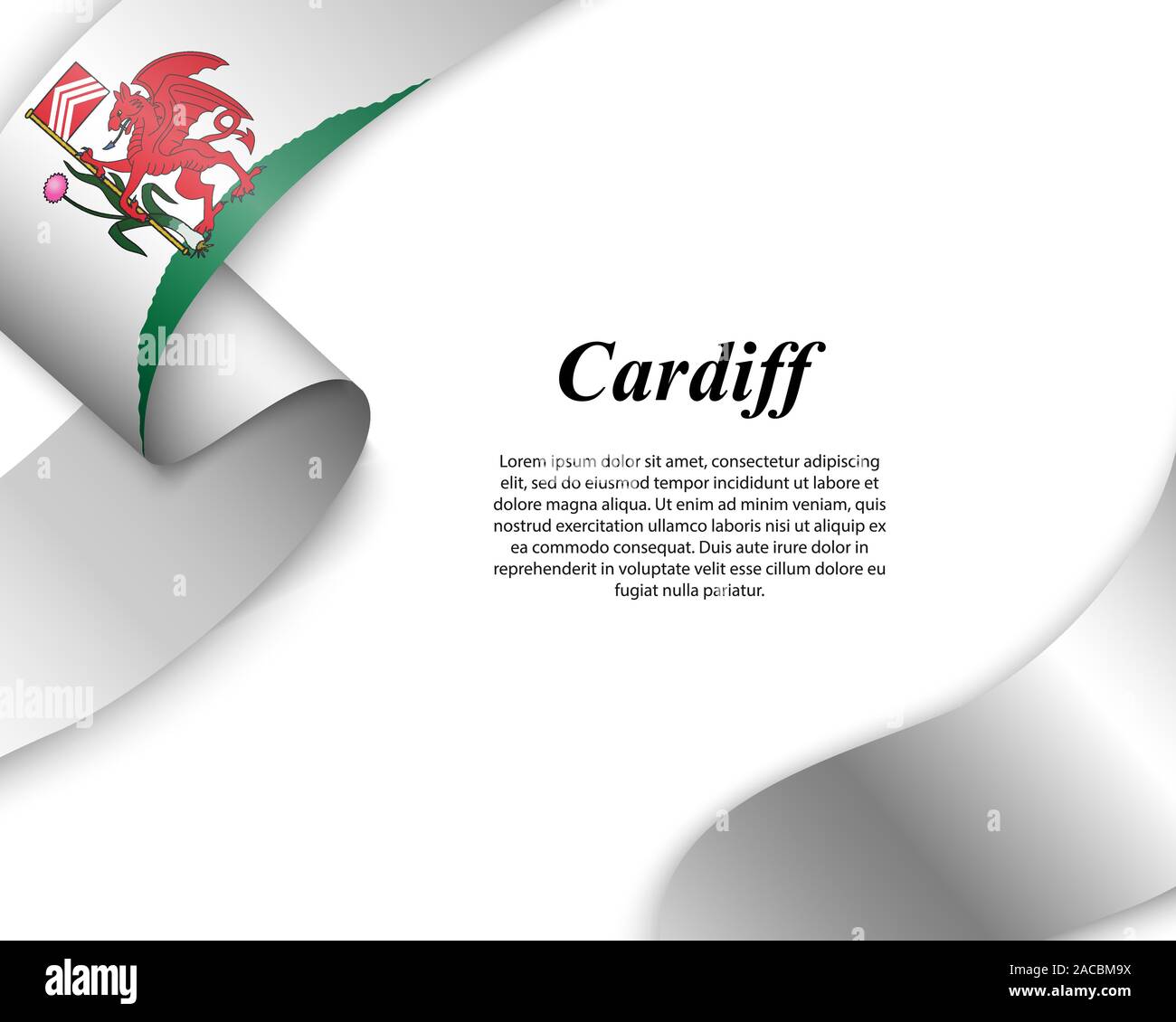 Waving ribbon with flag of Cardiff City. Template for poster design ...