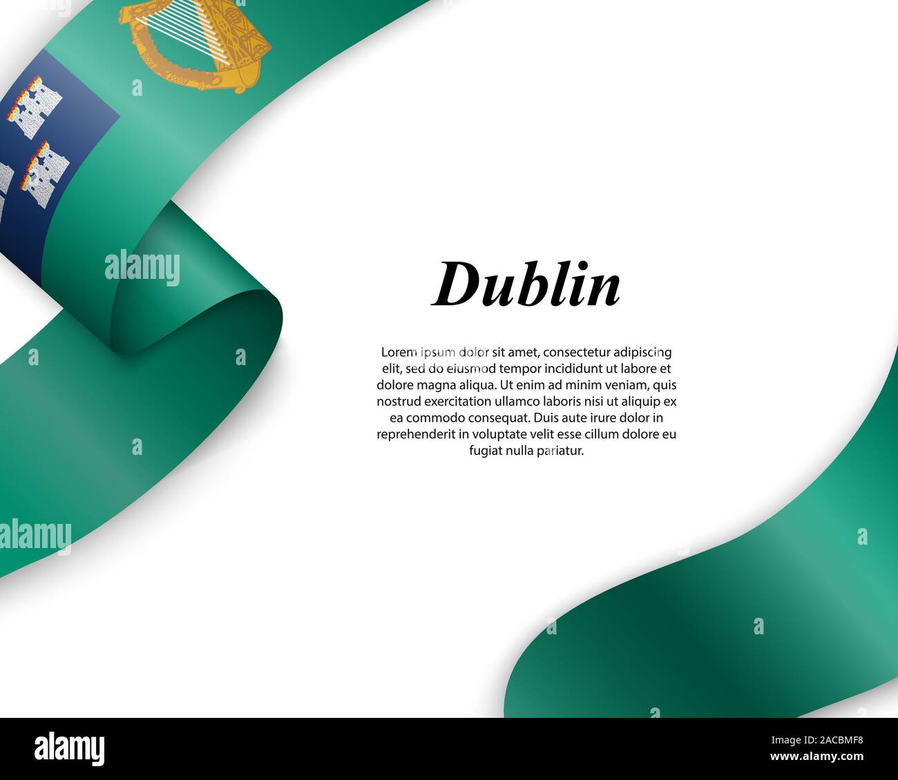 Waving ribbon with flag of Dublin City. Template for poster design ...